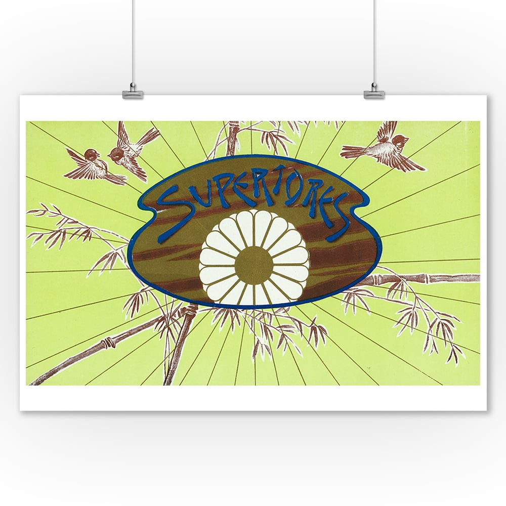 Flor Fina Superiores Brand Cigar Box Label - Asian (View of Birds in ...