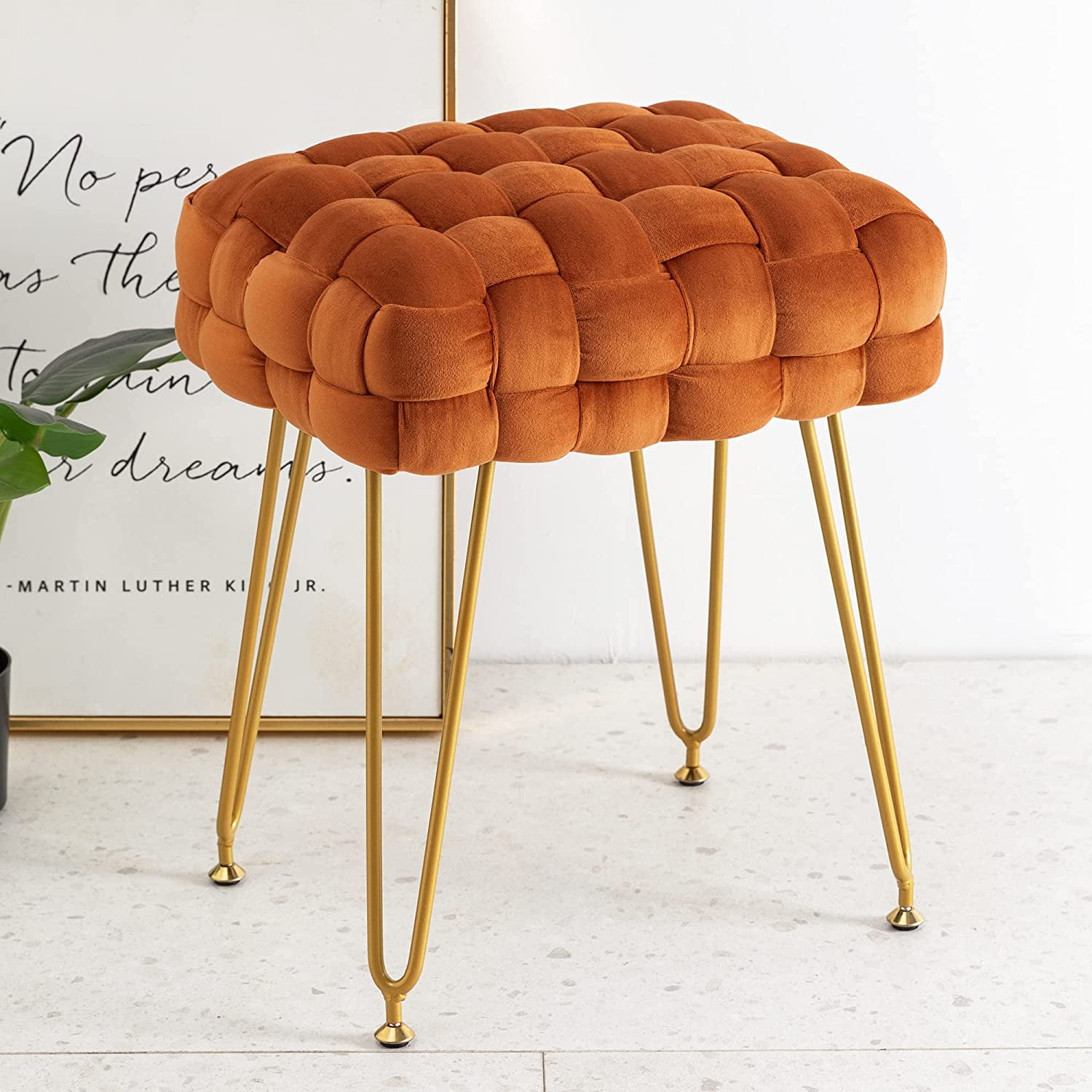 ZXNYH Velvet Vanity Stool, Rectangle Ottoman Foot Stool, Upholstered ...