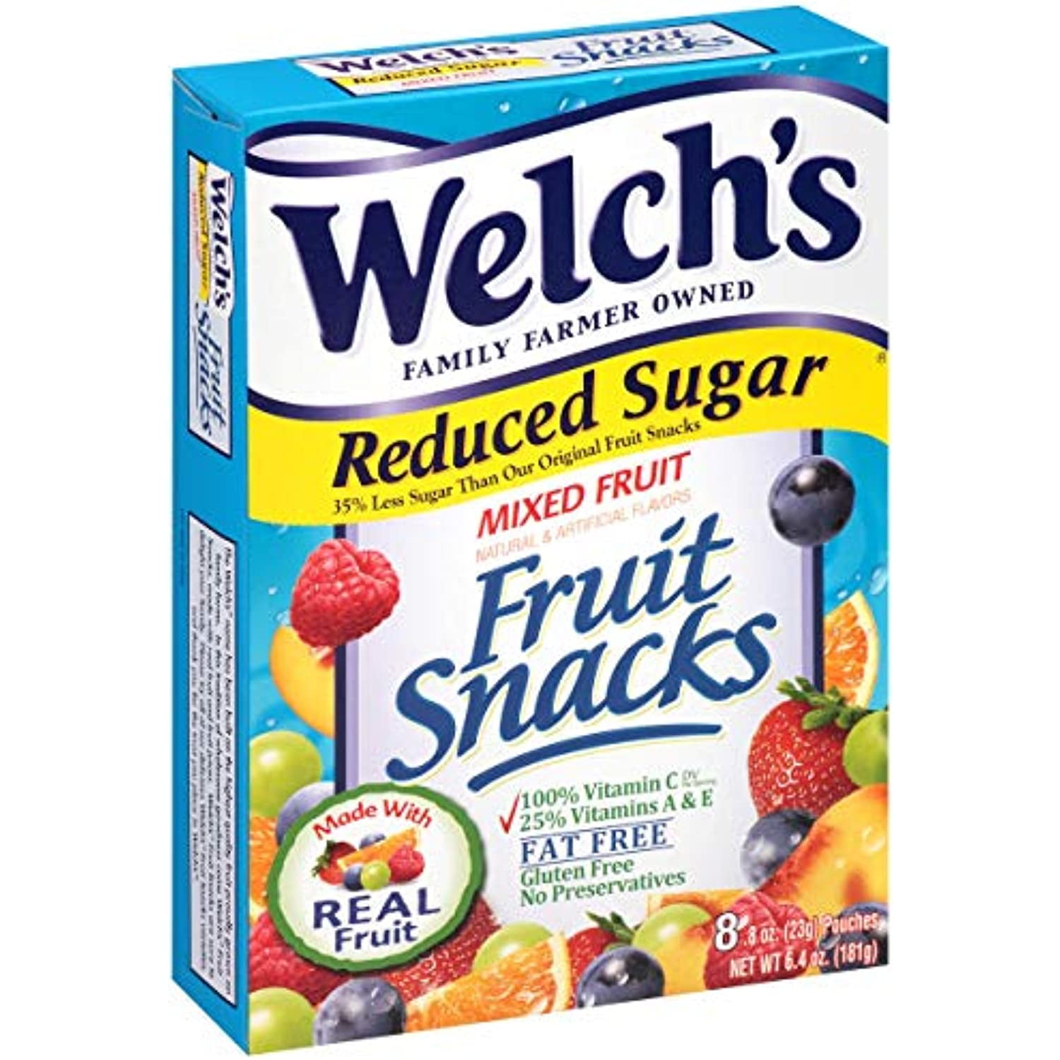 Welchs Reduced Sugar Mixed Fruit Snacks 8 Pouches (2 Pack - 16 Pouches ...