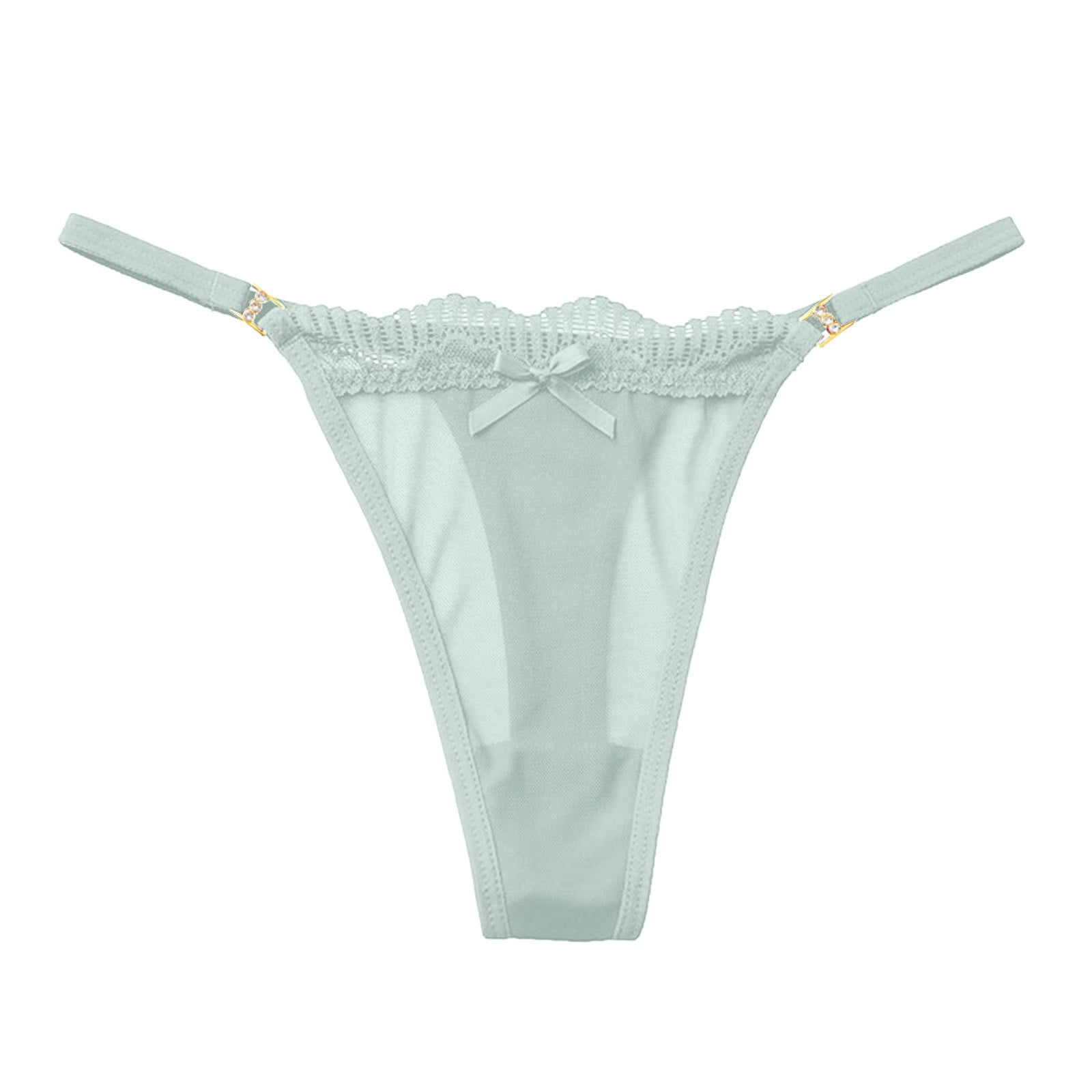 Taiaojing Seamless Thong Underwear For Women Bow Knot Panties Mesh Full Sheer Lace Seamless