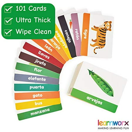 Spanish Flash Cards for Kids & Toddlers - 101 Cards - 202 Sides - Learn ...