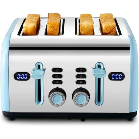 Toaster 4 Slice, Retro Stainless Steel Toasters with LED Digital ...
