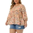 Agnes Orinda Women's Plus Size Babydoll Tops V Neck Floral Lantern 3/4 ...