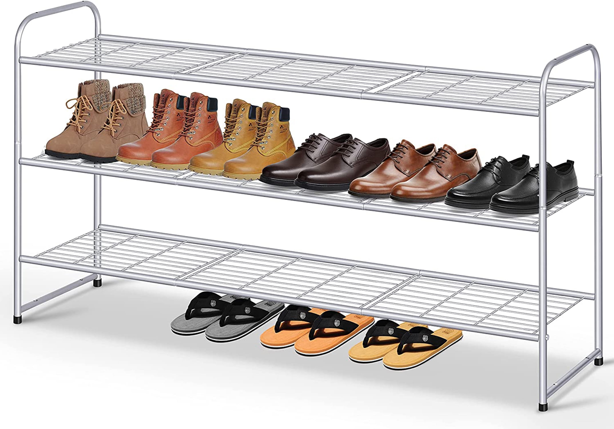 MISSLO 3 Tier Metal Long Shoe Rack Wide Shoe Shelf with Wire Grid for ...