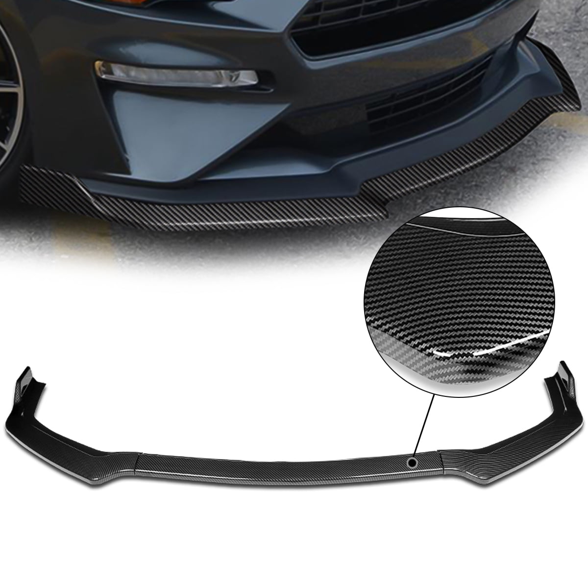 For 2018 to 2020 Ford Mustang 3Pcs Carbon Fiber Look GT-Style Car Front ...