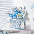Mini Building Blocks Portable Flower Bouquet Box with Light, Blue Rose ...