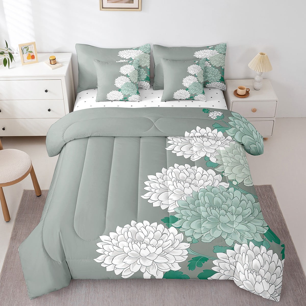 Aztec Dahlia King Comforter Set,Lotus Flower 7 Pieces Bed in a Bag ...