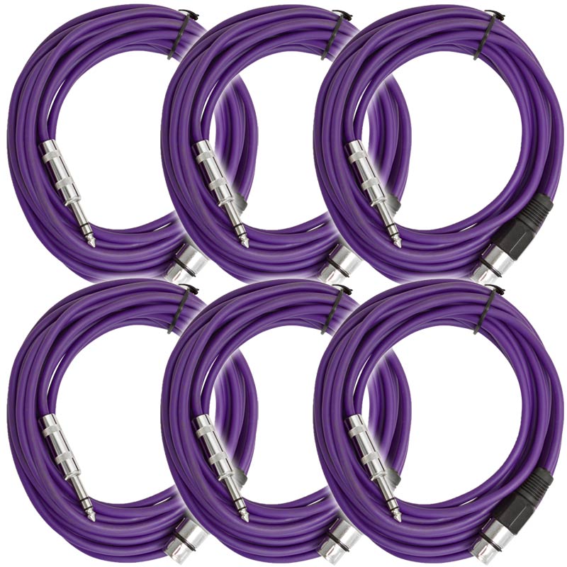 Seismic Audio - 6 Pack of Purple 25 Ft XLR Female to 1/4" TRS Patch ...
