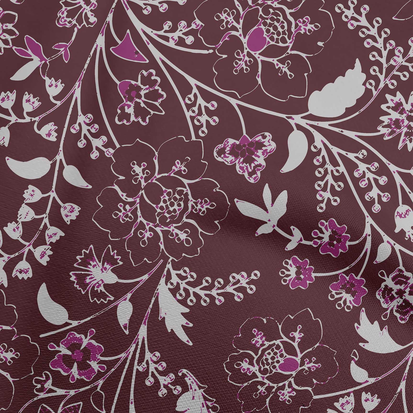 oneOone Cotton Silk Maroon Fabric Jacobean Floral Sewing Material Print ...