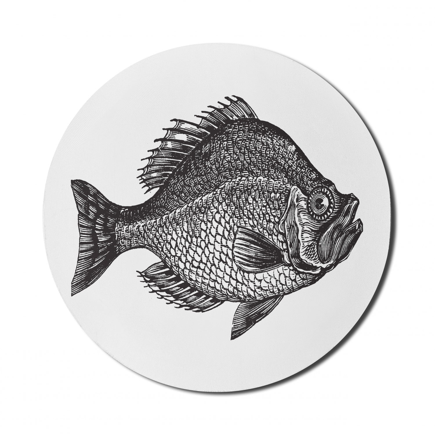 Fish Mouse Pad for Computers, Vintage Design Rock Bass Fish Hand Drawn ...