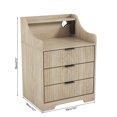 Modern Nightstand with 3 Drawer, Bedside Table with Charging Station, Wooden End Table for ...