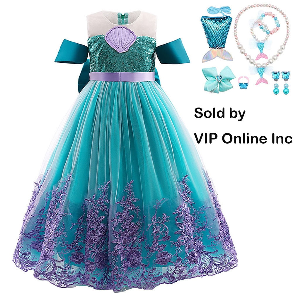 Girls Princess Dress Up Lace Off Shoulder Evening Elegant Mermaid Dress ...