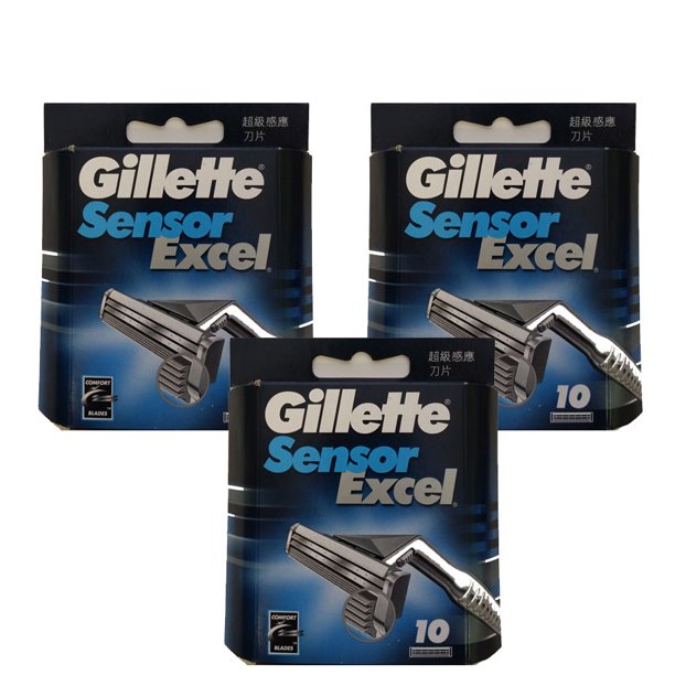 Gillette Sensor Excel 30 Refills Blades (3 Packs of 10 Blades ...