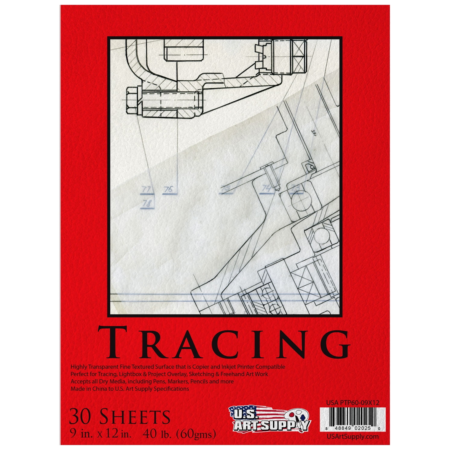 9" x 12" Medium Weight Fine Textured Premium Tracing Paper Pad 40lbs 30 ...