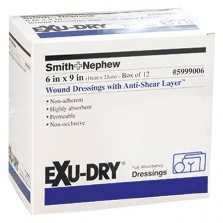 Exu-Dry Anti-Shear Absorbent Wound Dressing 6 x 9 Inch, Non-Occlusive ...