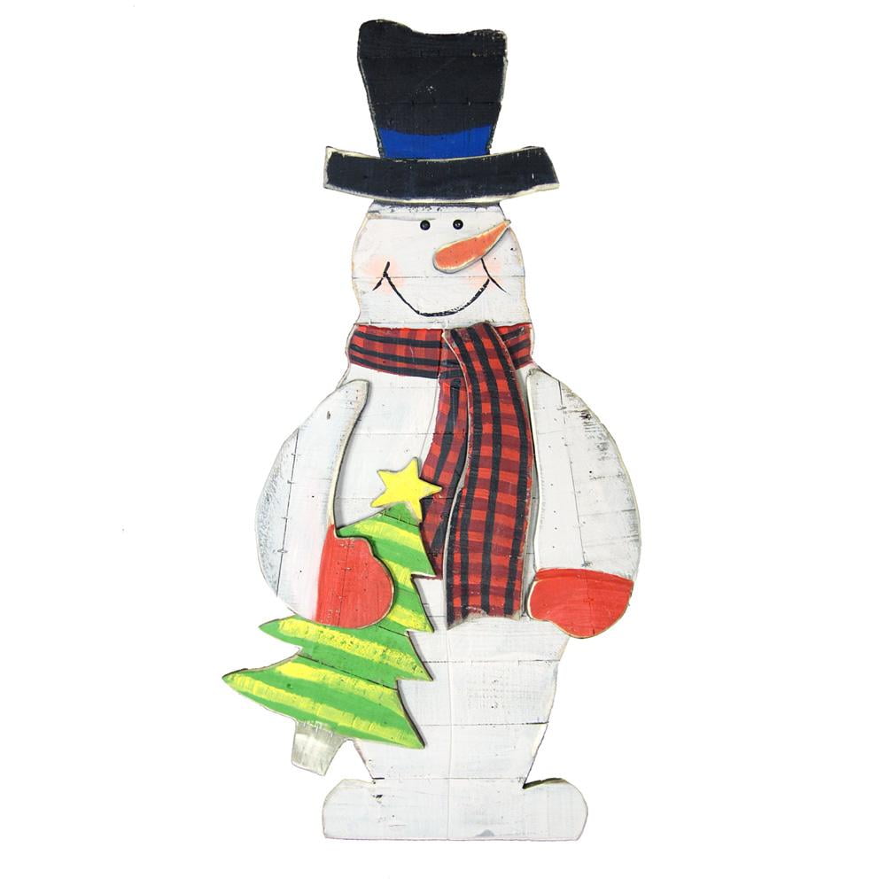 Extra Large Distressed Wooden Snowman Winter Holiday Stand, 36-Inch ...