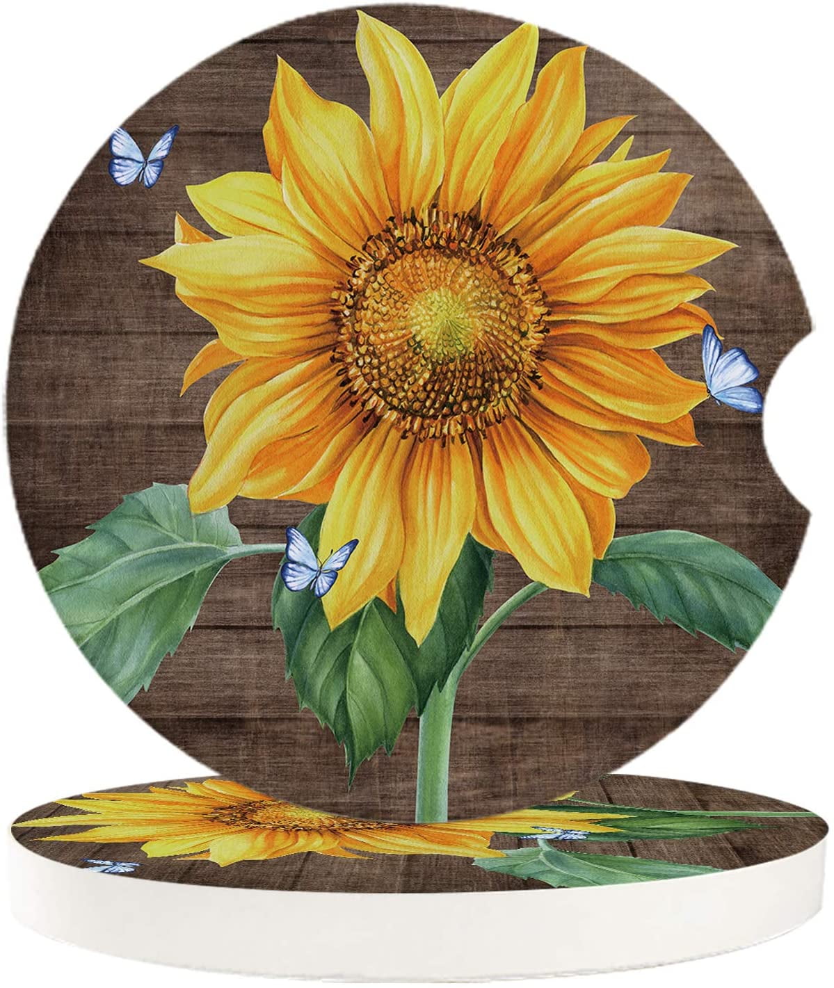 ZHANZZK Summer Farm Sunflower and Butterfly Wooden Grain Set of 6 Car ...