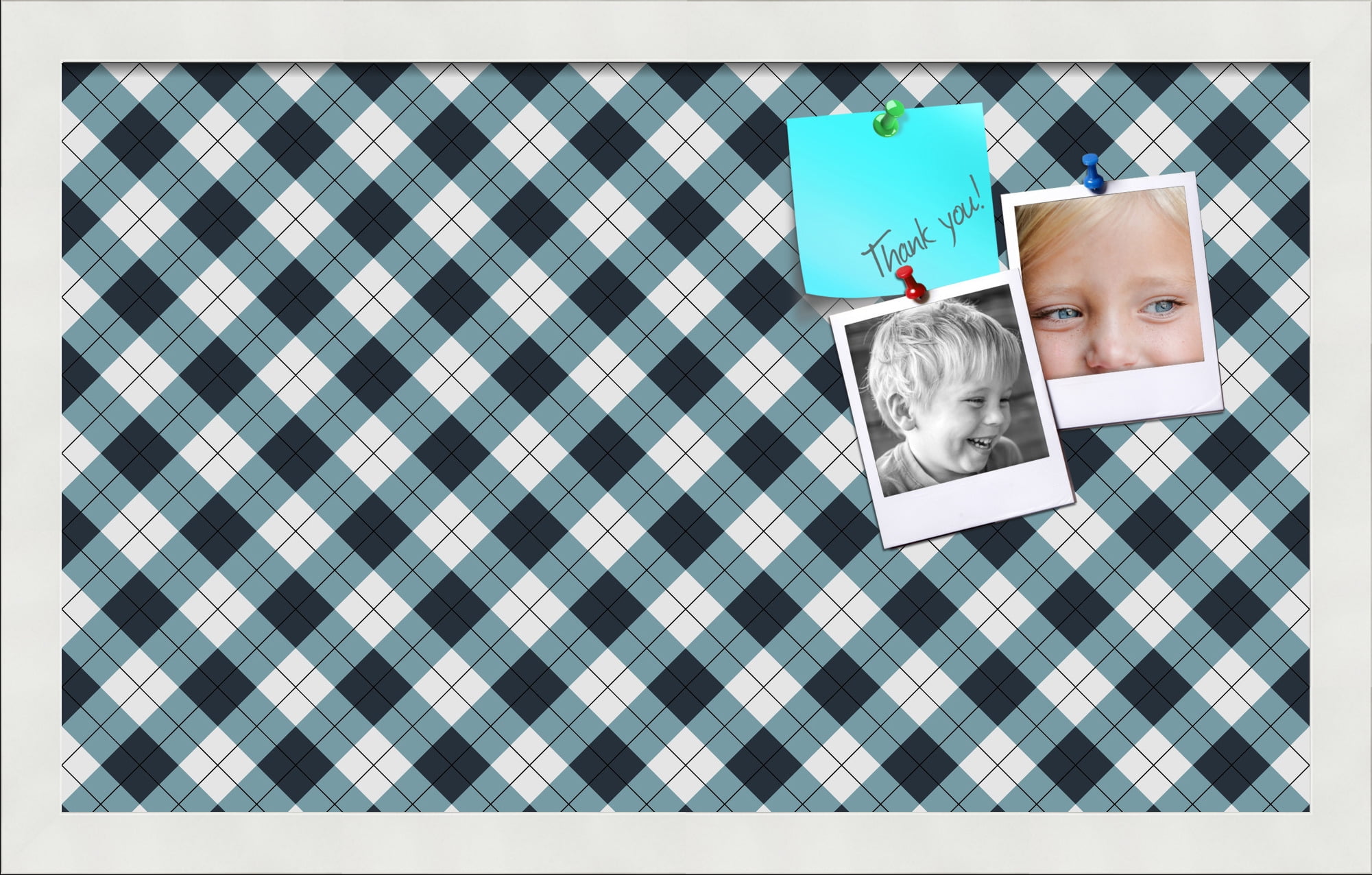 PinPix 20x12 Custom Cork Bulletin Board Argyle Mixed Blue Poster Board ...