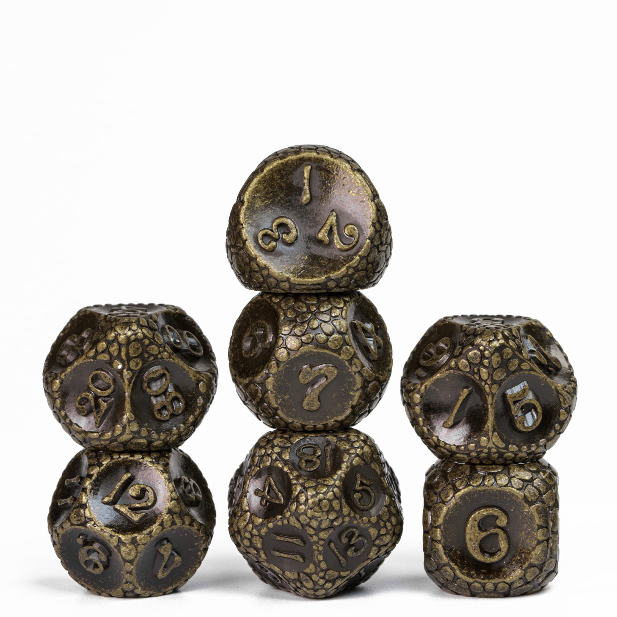 Cusdie 7-Die Metal DND Dice Set, Cobblestone Metal Polyhedral D&D Dice ...