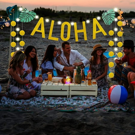 Hawaiian Party Decorations Aloha Banner with LED Fairy String Light 2 ...
