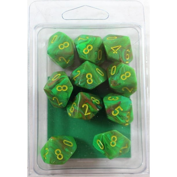 Chessex Manufacturing Chx27315 Clamshell Glitter Vortex Smil D10 Dice Yellow Pack Of 10