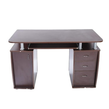 Ktaxon Brown Computer PC Desk Home Office Study Writing Table 3 Drawers ...