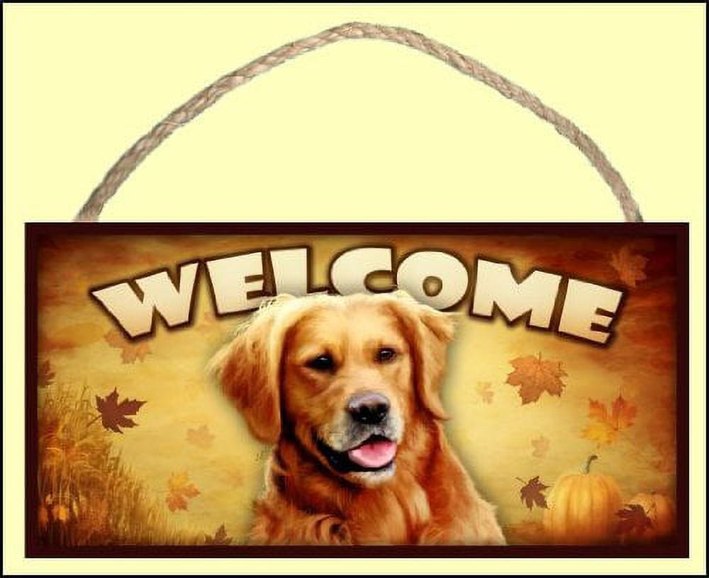 Golden Retriever 10"x5" Fall / Autumn Season Welcome Sign Featuring the ...