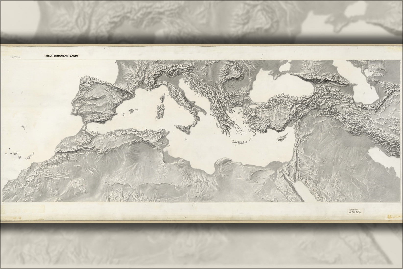 24"x36" Gallery Poster, cia terrain map of S. Europe and N. Africa P2 ...