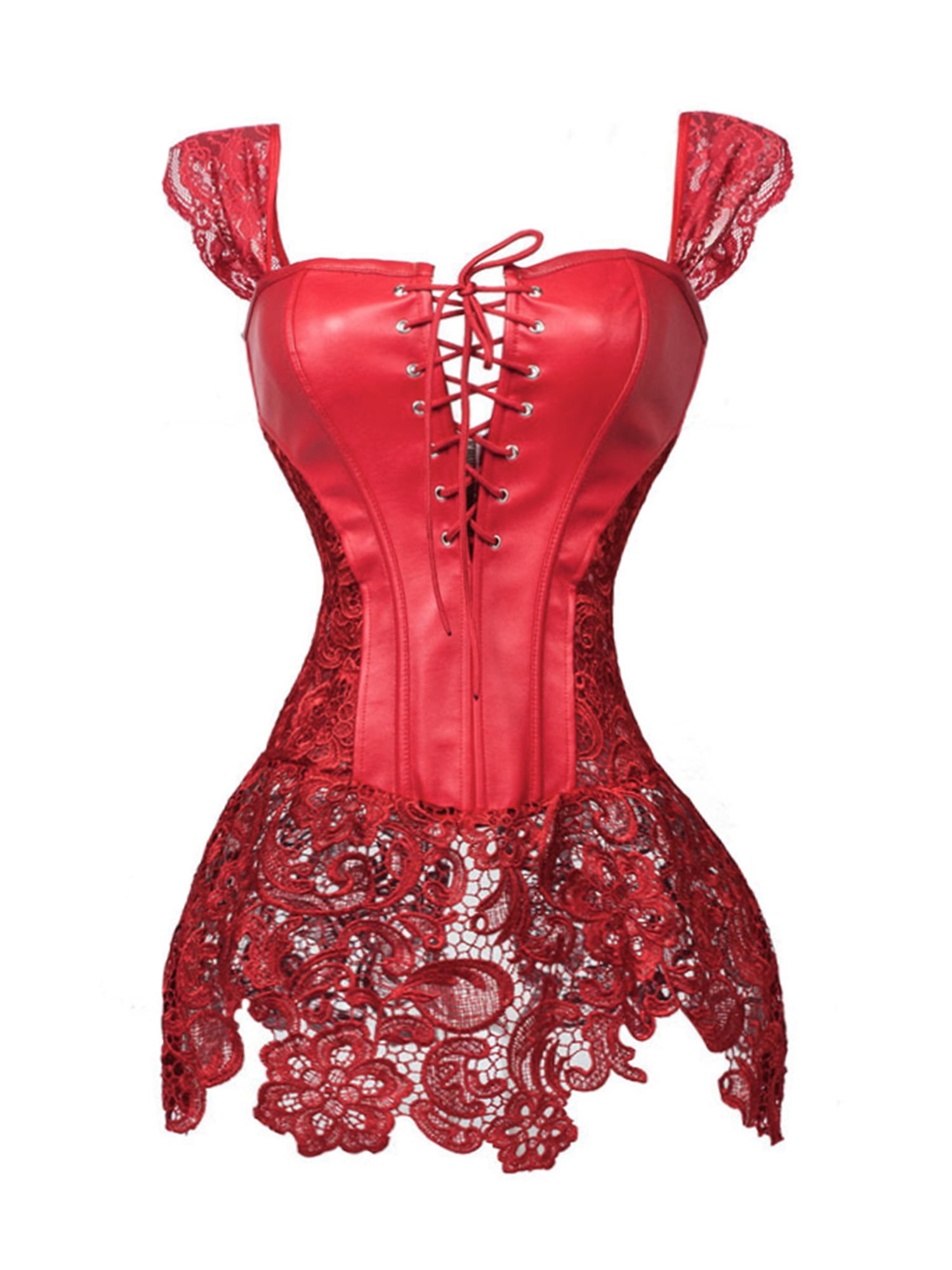 LELINTA Black Red Faux Leather Corset Top Busiter Basques Party Costume ...