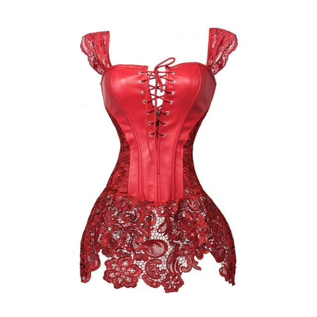 LELINTA Black Red Faux Leather Corset Top Busiter Basques Party Costume ...