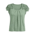 Dagugfen Womens Tops Crew Neck Short Sleeve Ruffle Lace Patch Work ...