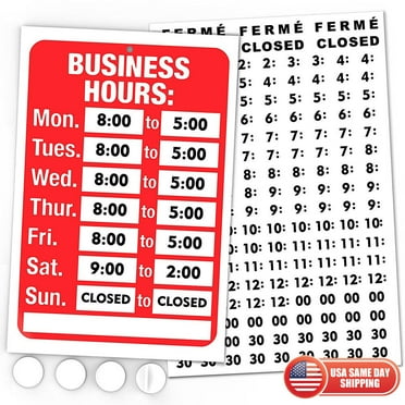 Business Hours Sign Open Mon Sun Closed Times Store Office Cling Window ...