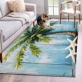 Coconut Tree Area Rug 3x5ft Nautical Blue Wood Grain Non-Slip Washable ...