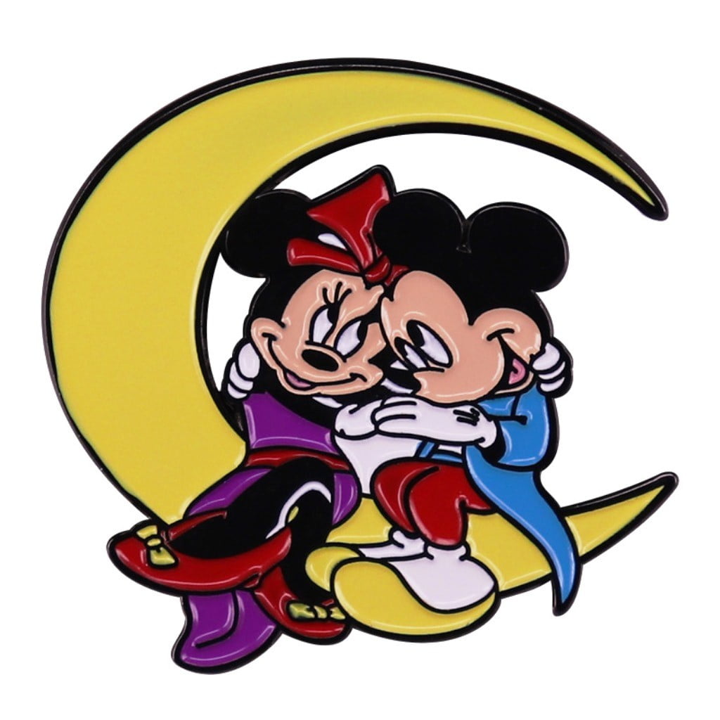 Mickey And Minnie Mouse Over The Moon 1.25 Inches Tall Enamel Metal Pin ...