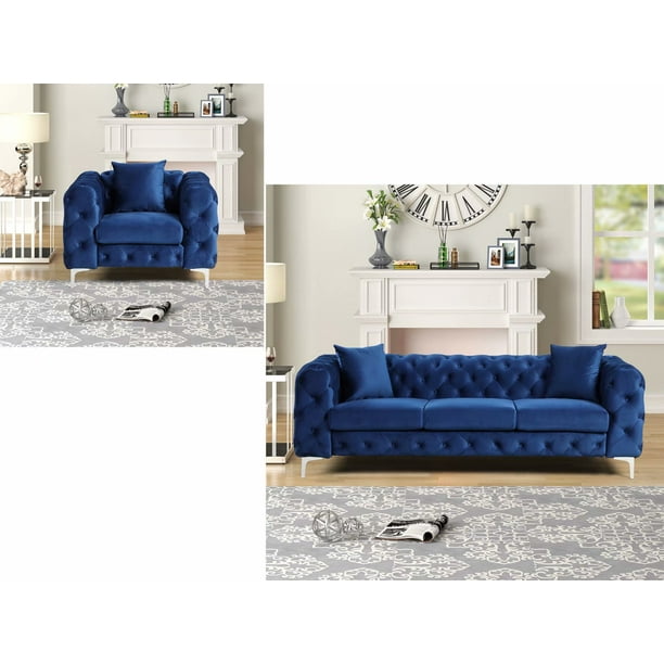 Morden Fort Modern Contemporary 2 Piece of Accent Chair and Sofas Set with Deep Button Tufting ...