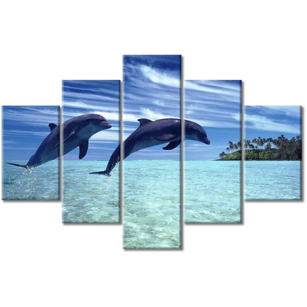 TISHIRON 5PCS Framed Ocean Theme Canvas Wall Art Set,60"x40" Jumping ...