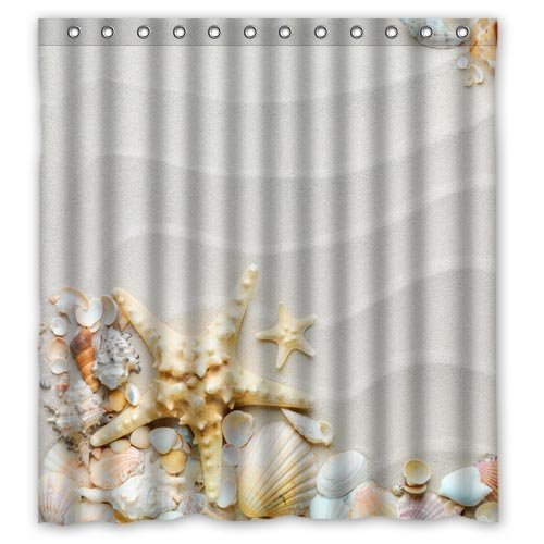 HelloDecor Sea Star Shell Shower Curtain Polyester Fabric Bathroom ...