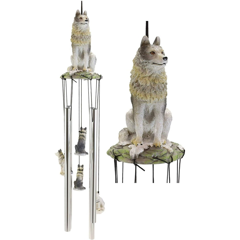 Ebros Gray Wolf Sculptural Wind Chime Resonant Relaxing Patio and ...