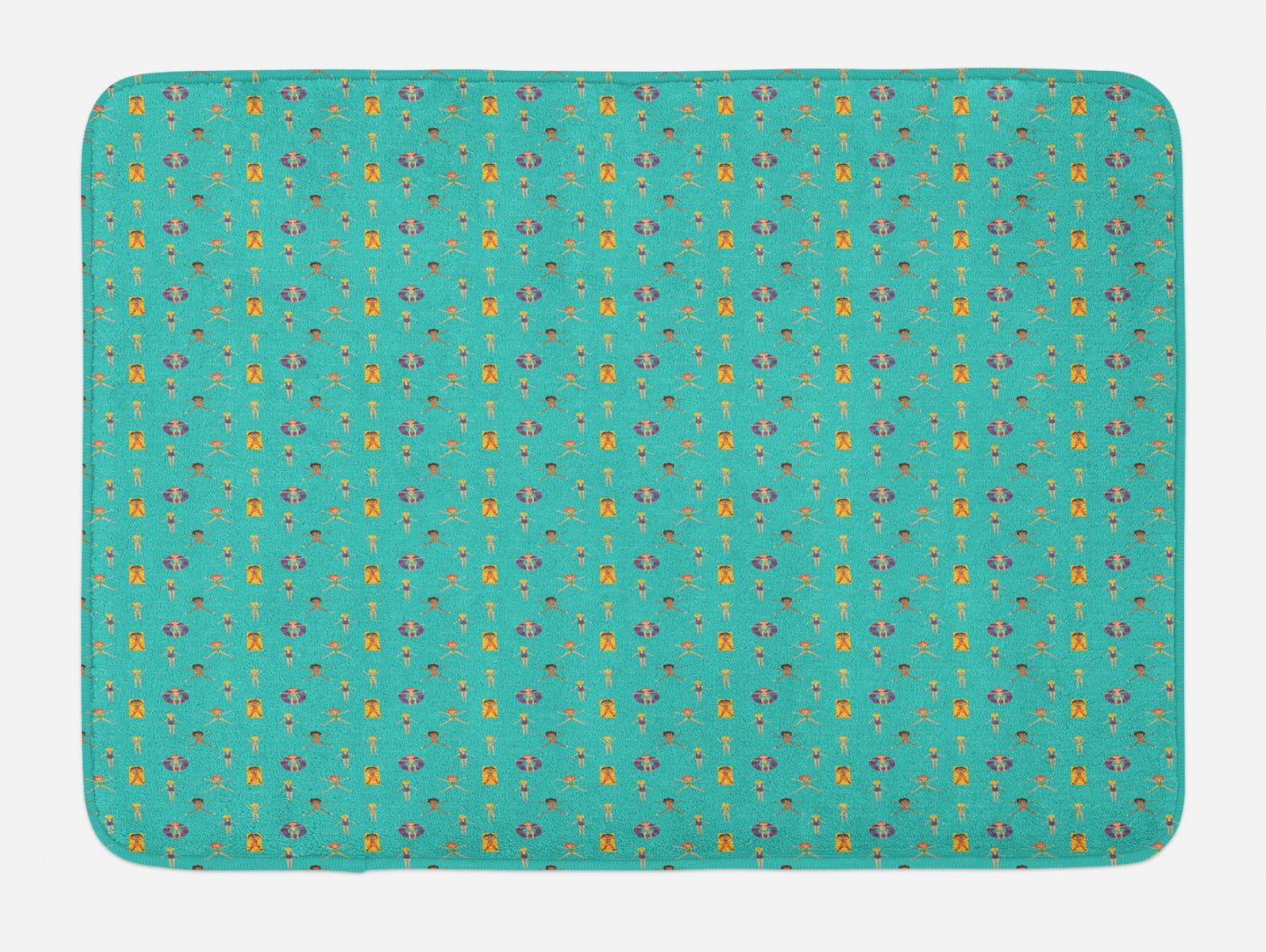 Pool Party Bath Mat, Happy Laying on Water Funny Cartoon Swimming Above ...
