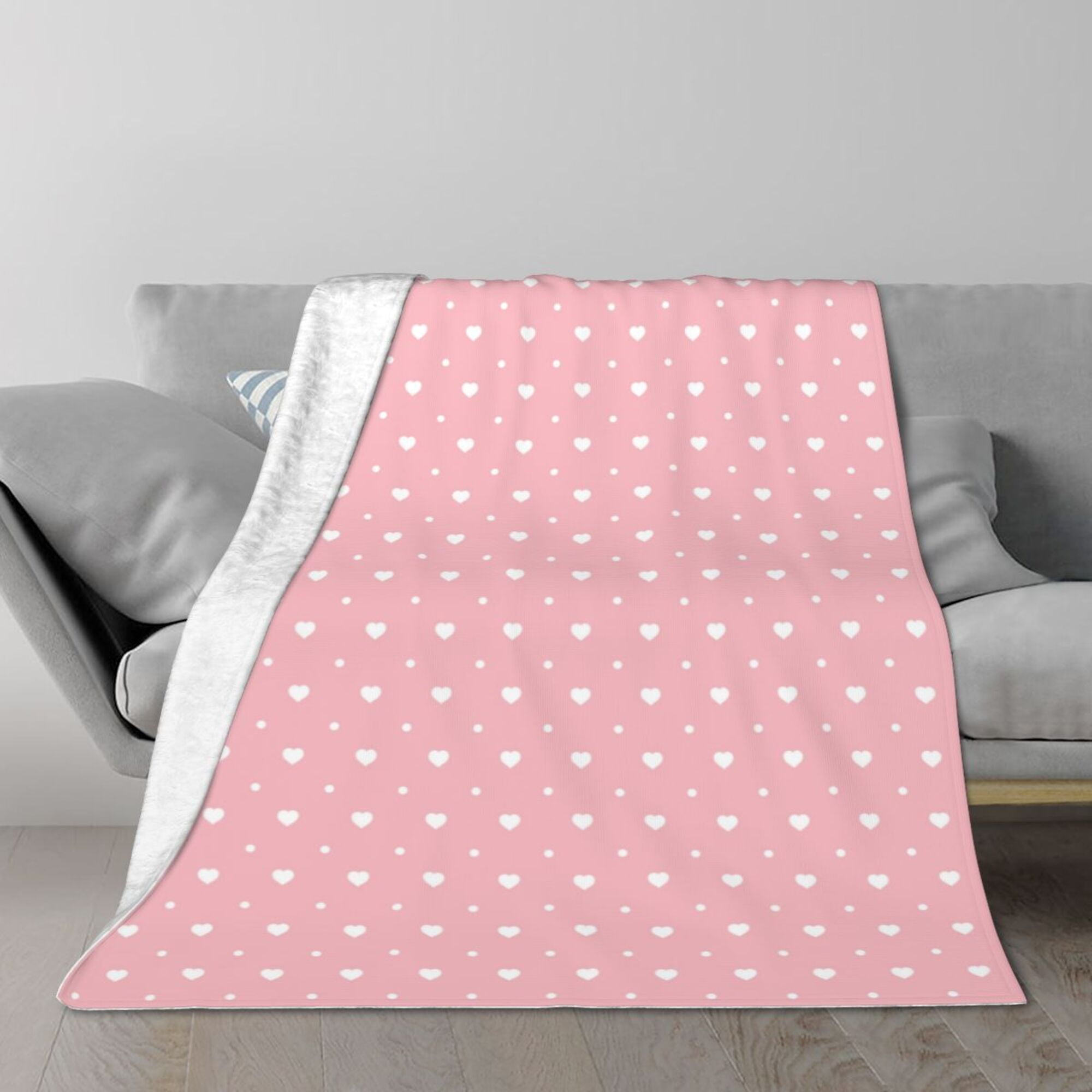 TEQUAN Double Layer Plush Bed Blanket, Pink Heart Background Pattern ...