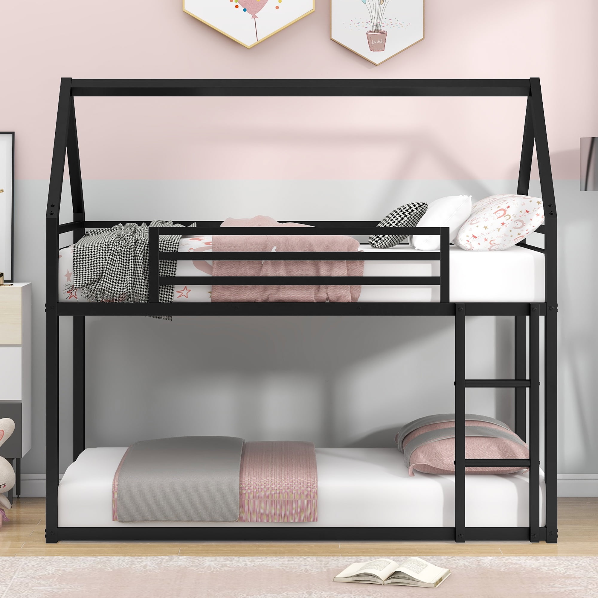 Click here for Euroco Twin Over Twin House Bunk Bed With Built-In... prices