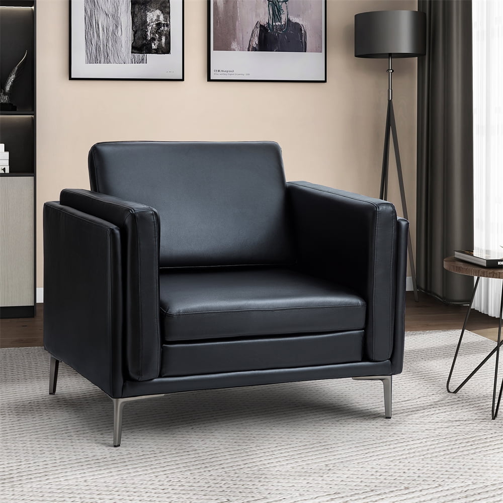 37.8" Wide Modern Armchair Single Sofa, Leather Accent Chair with ...