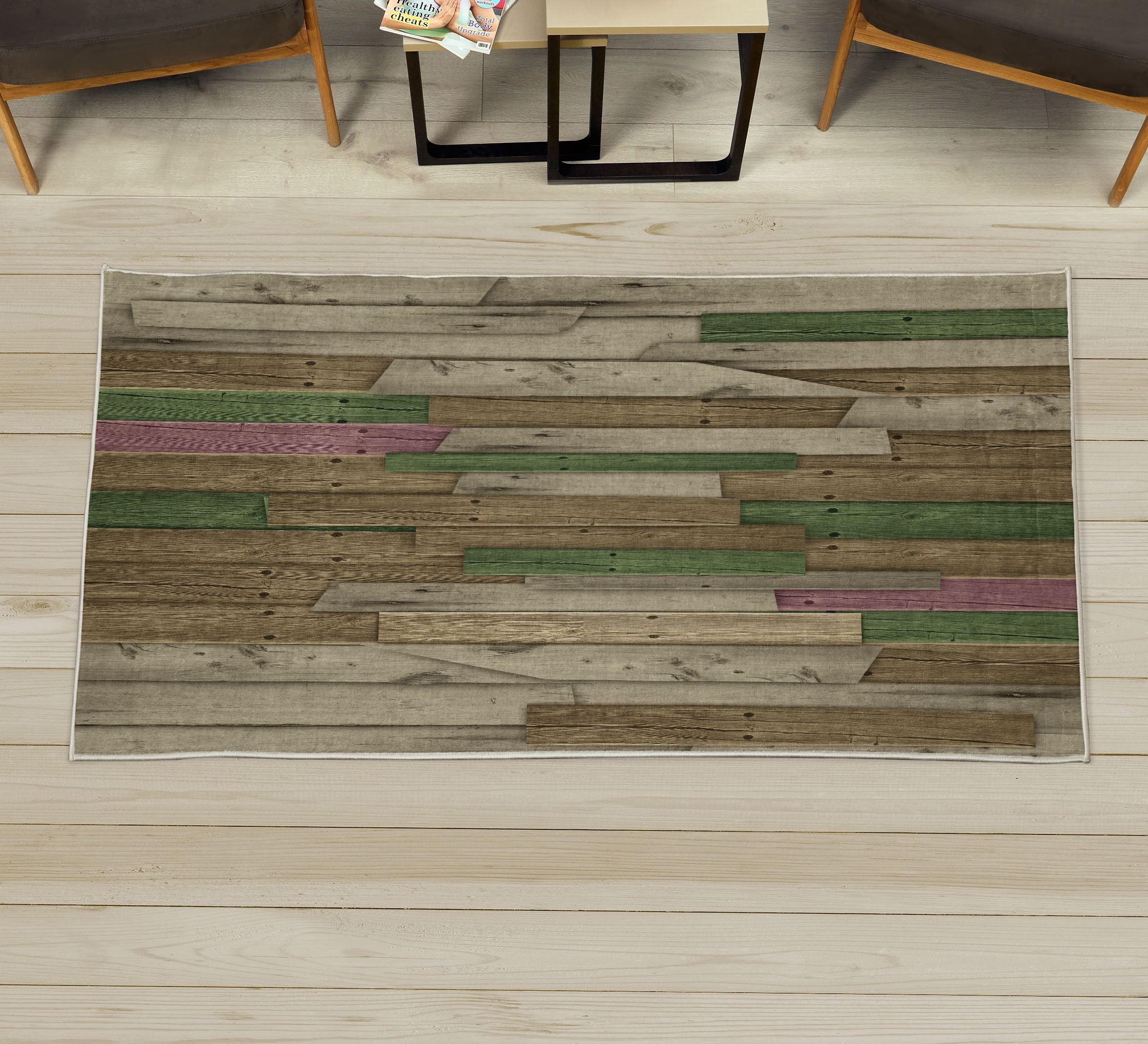 Rustic Decorative Rug, Grunge Wood Planks Barn House Door Nails Country ...