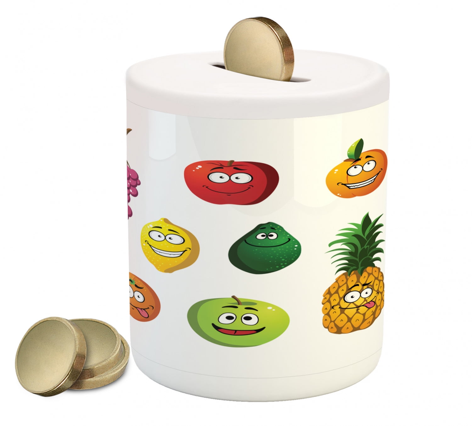Fruit Piggy Bank, Colorful Smiling Happy Food Orange Banana Grape Pear ...
