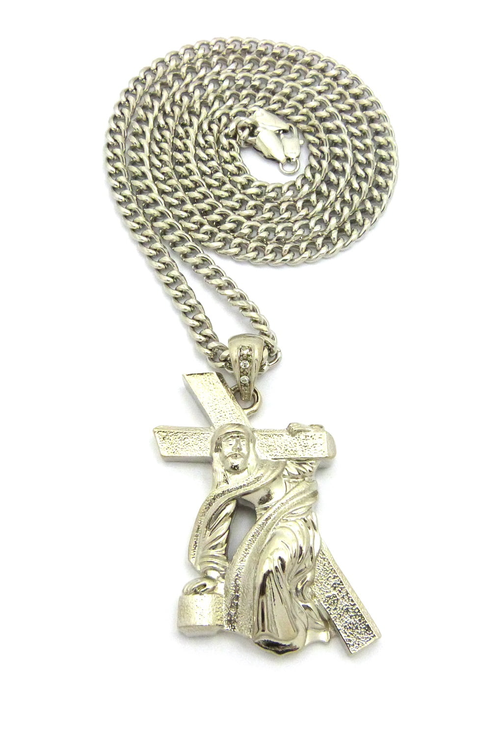 Rugged Cross Jesus Falling on His Way to Calvary Pendant w/6mm 36 ...
