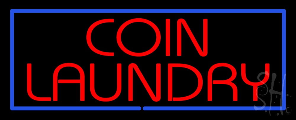 Red Coin Laundry Blue Border LED Neon Sign 13" Tall x 32" Wide - inches ...