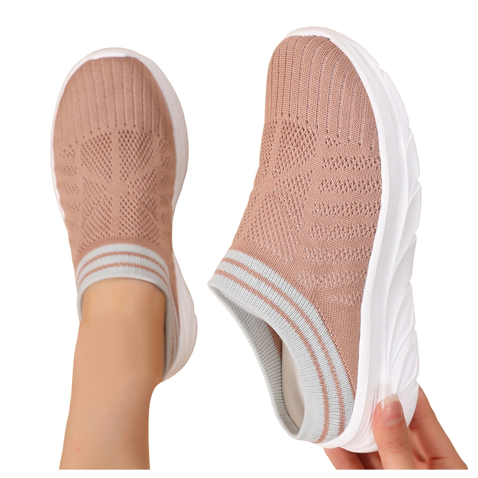 Mepaouo Womens Mesh Walking Mules Breathable Open Back Slip On Sneakers Knitted Backless Wedge Shoes