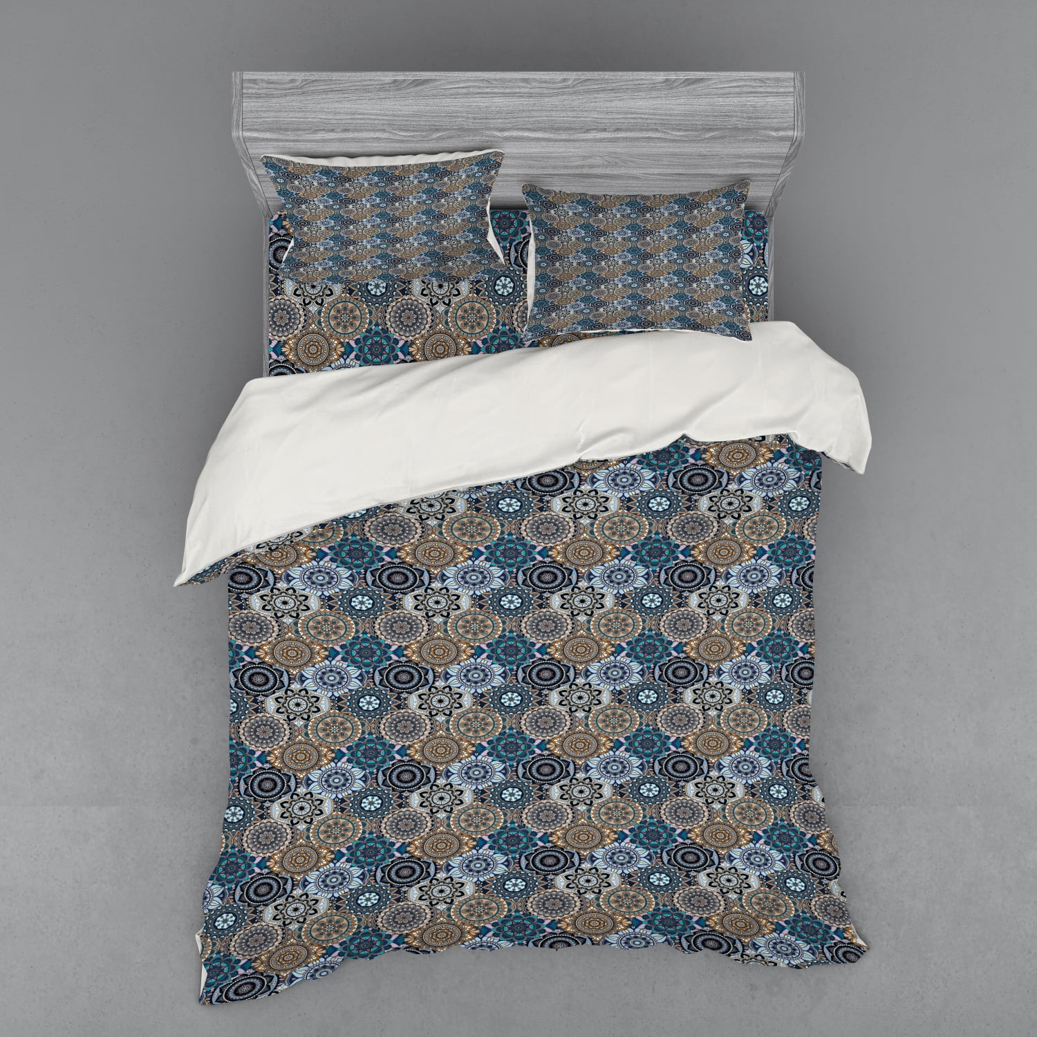 Moroccan Duvet Cover Set, Abstract Composition with Cultural Rich Flora ...