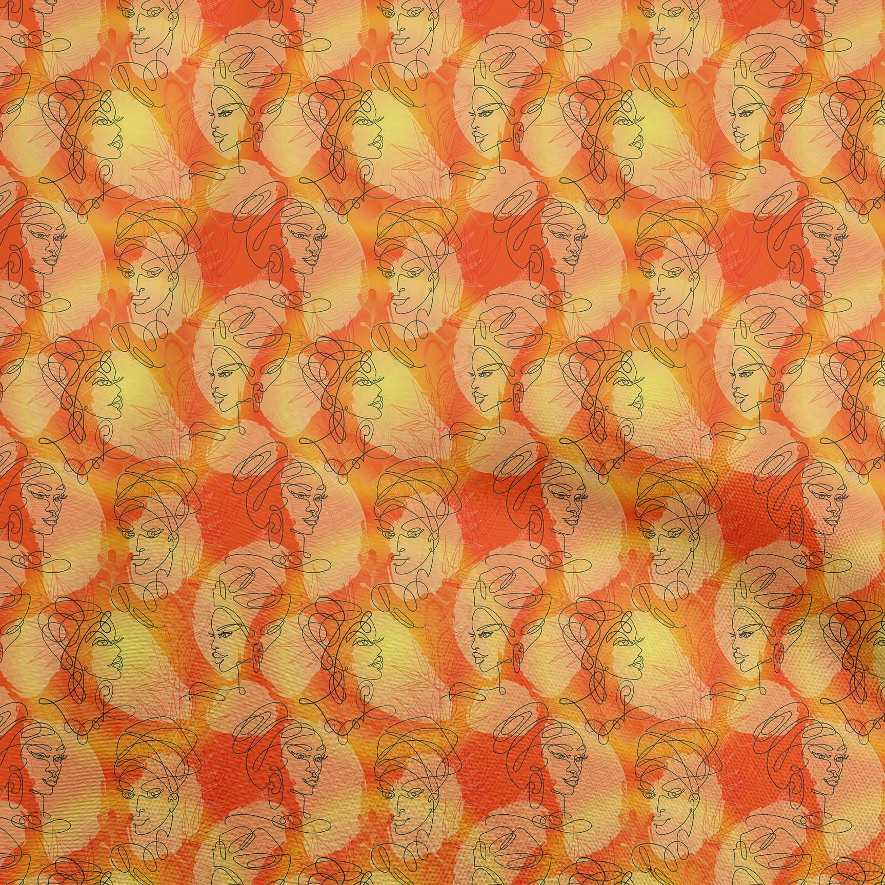 oneOone Cotton Poplin Orange Fabric Abstract Illustration Dress ...