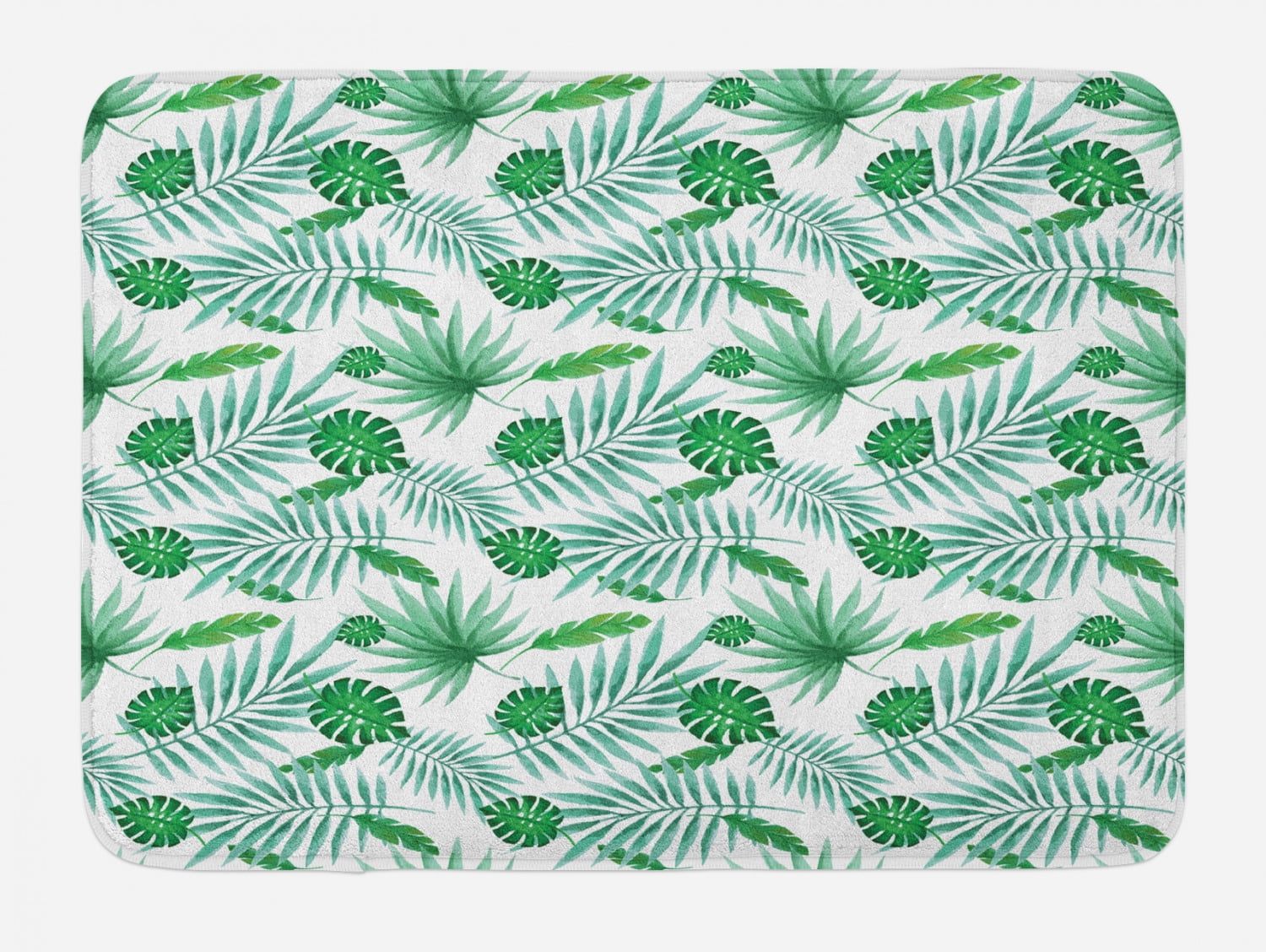Green and White Bath Mat, Polynesian Aloha Watercolor Style Monstera ...